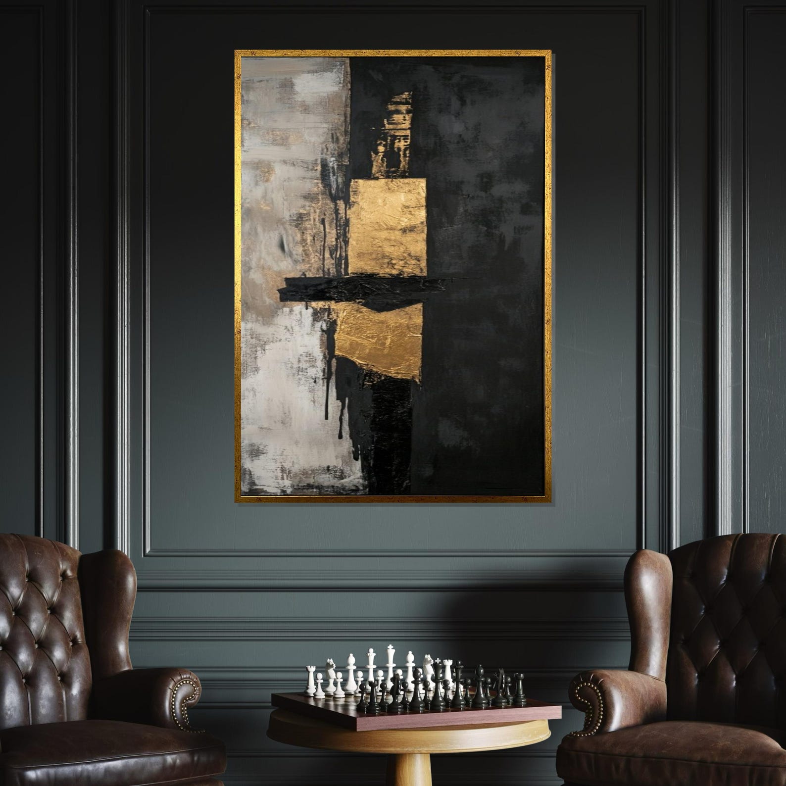 Abstract Gold Black Canvas, Abstract Modern Art, Wall Art Canvas Design ...