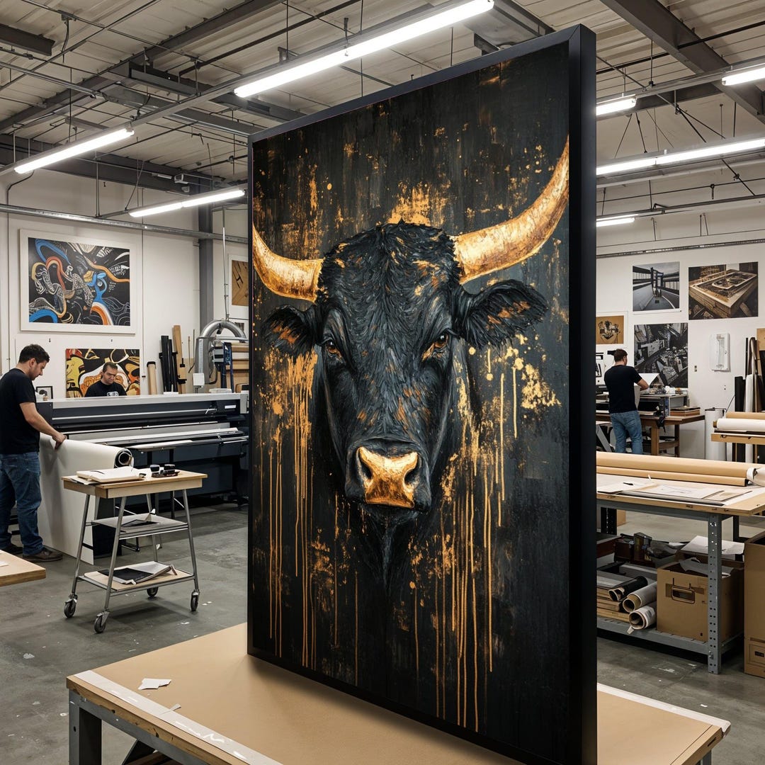 Golden Bull Canvas, Abstract Animal Art, Bull Wall Print, Gold Splatter ...