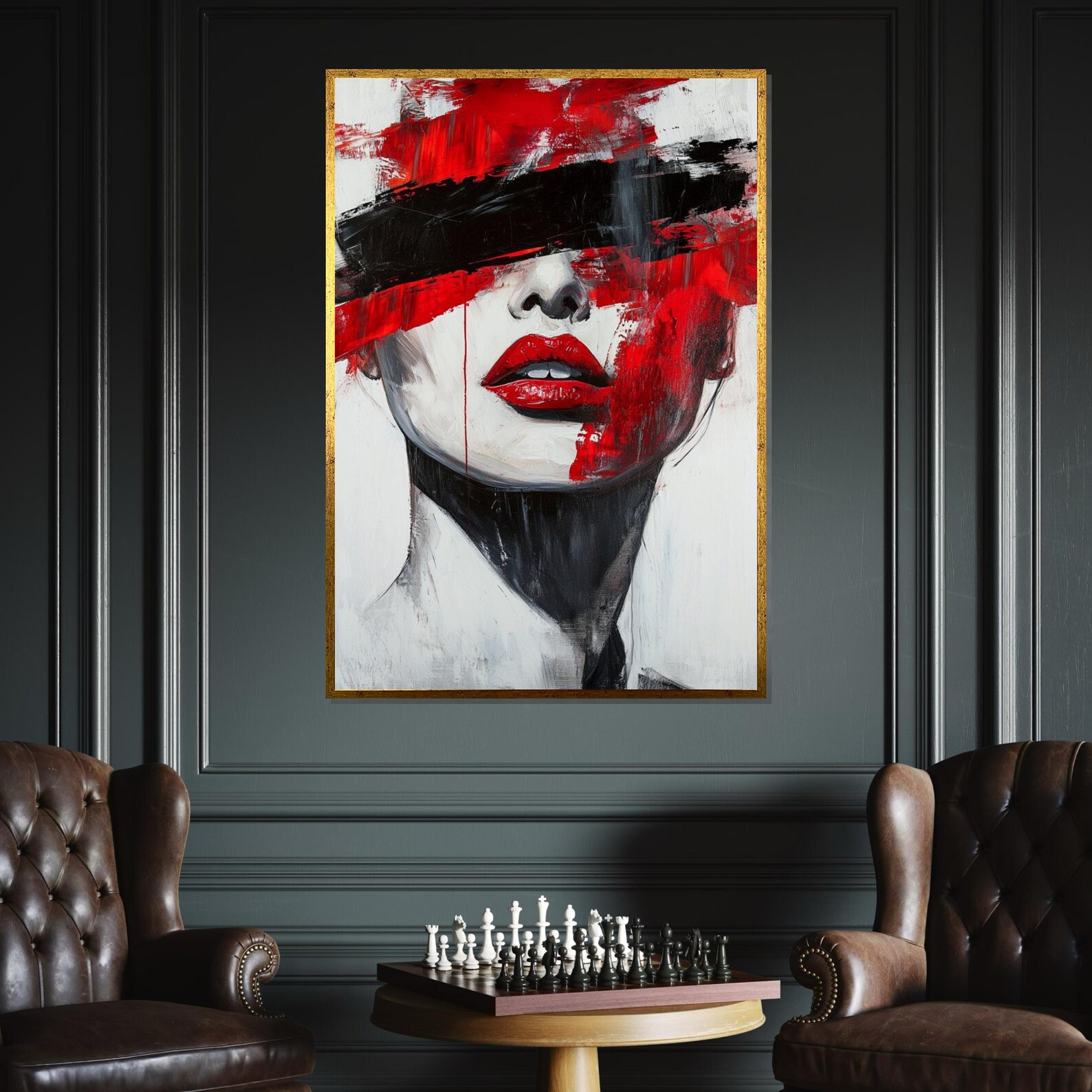 Abstract Red Lips Canvas, Bold Portrait Art, Modern Wall Art, Abstract ...