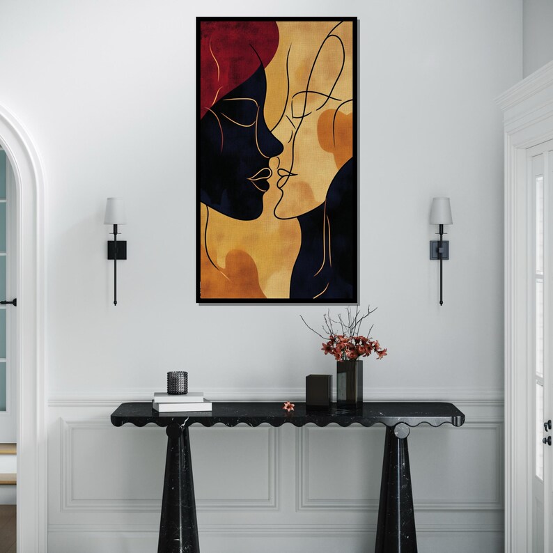 Abstract Couple Canvas, Modern Line Art, Intimate Kiss Wall Art ...