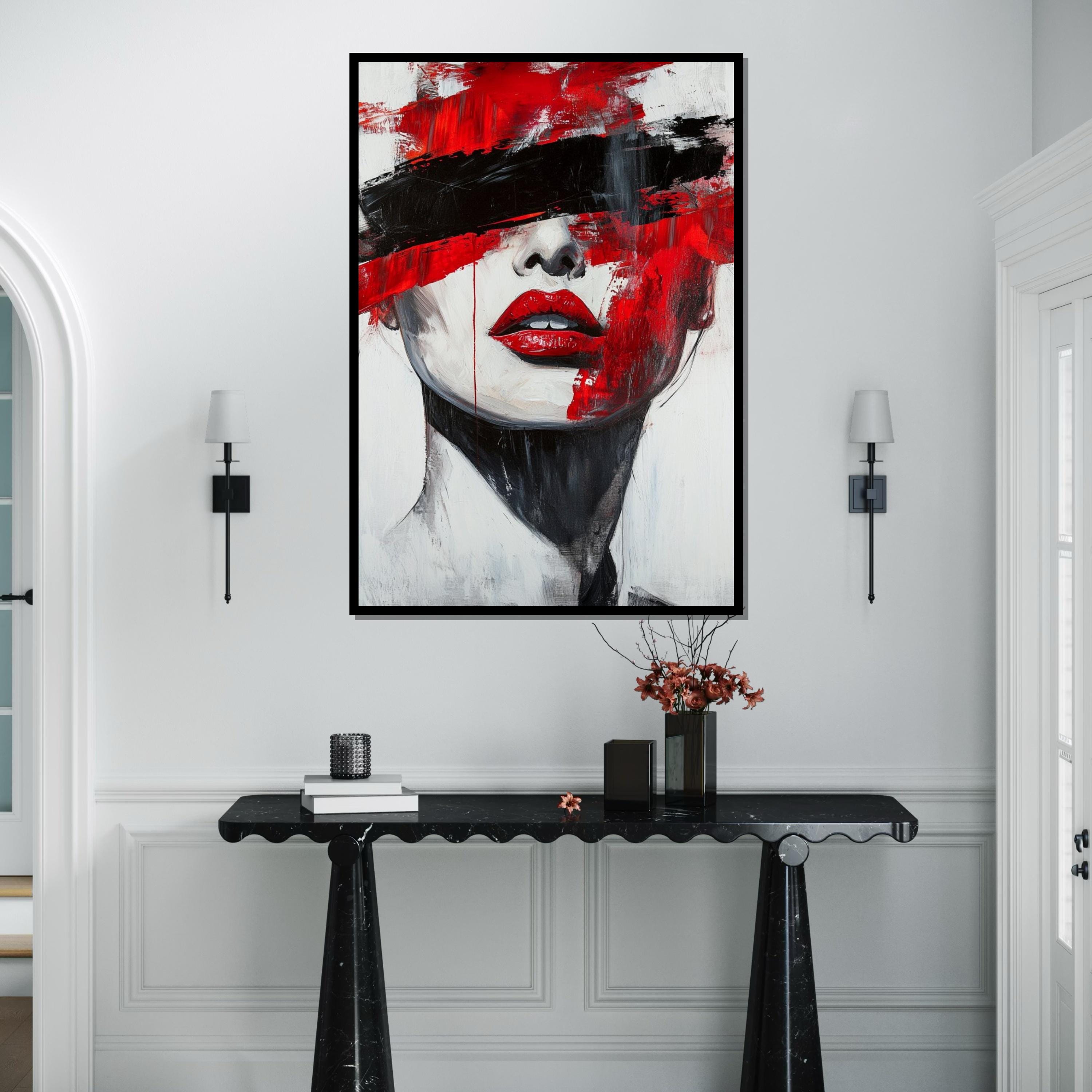 Abstract Red Lips Canvas, Bold Portrait Art, Modern Wall Art, Abstract ...