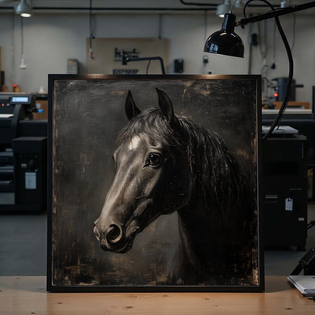 Elegant Black Horse Canvas, Horse Portrait Wall Art, Animal Artwork ...