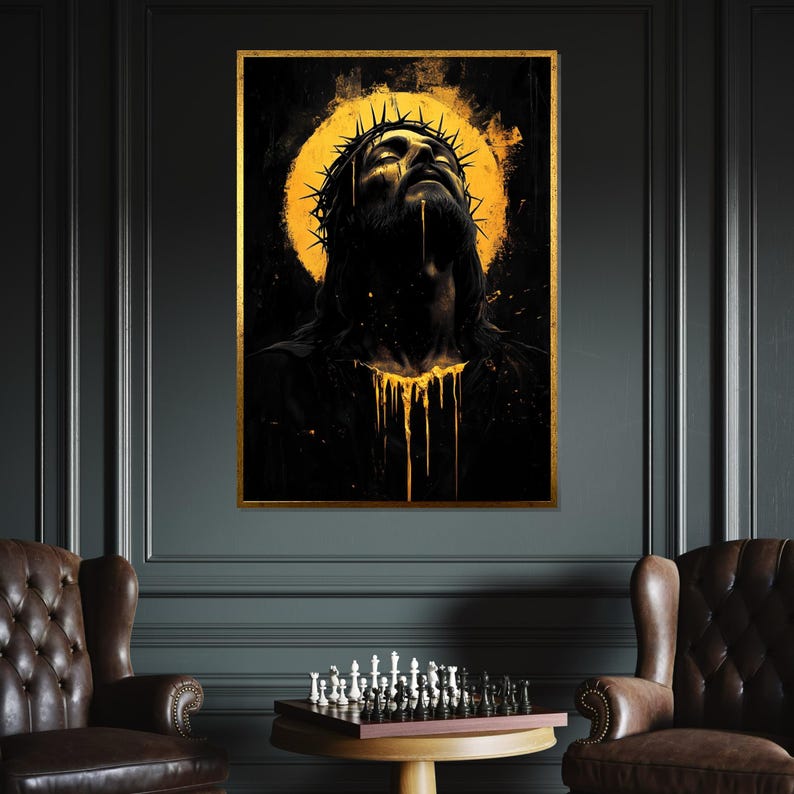 Divine Reflection Canvas, Spiritual Wall Art, Crown of Thorns Portrait ...