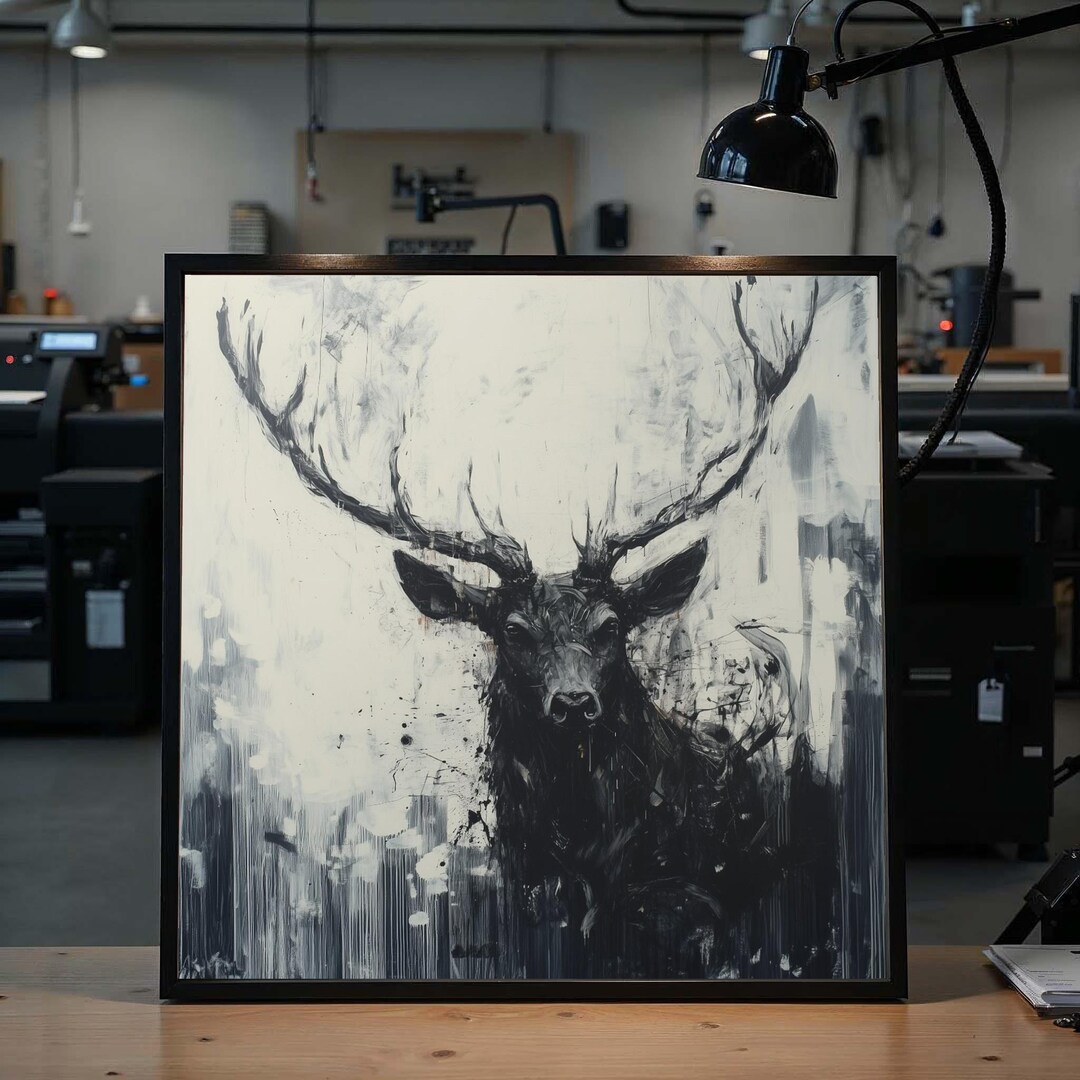 Majestic Stag Canvas Art, Black White Deer Print, Animal Wall Art ...