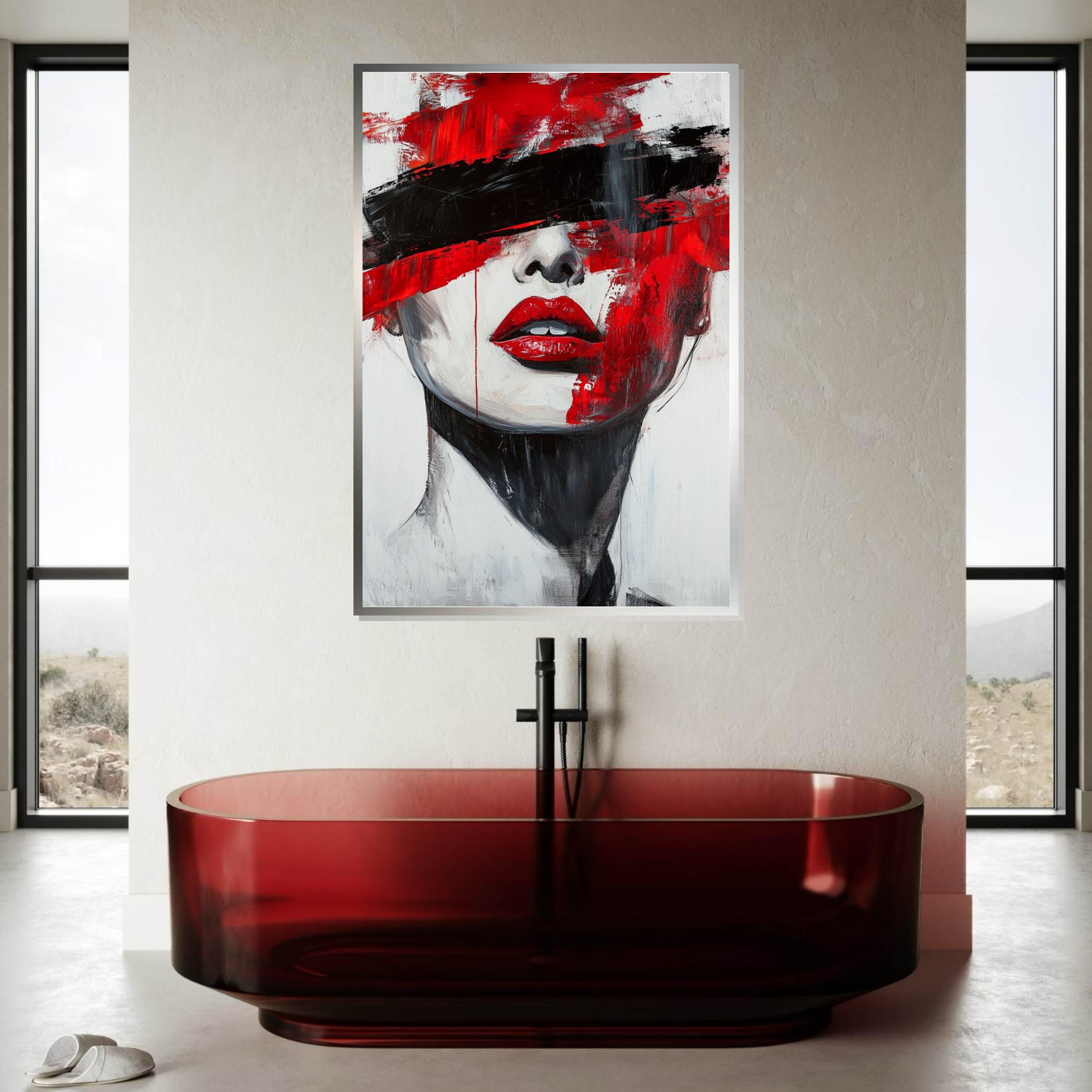 Abstract Red Lips Canvas, Bold Portrait Art, Modern Wall Art, Abstract ...