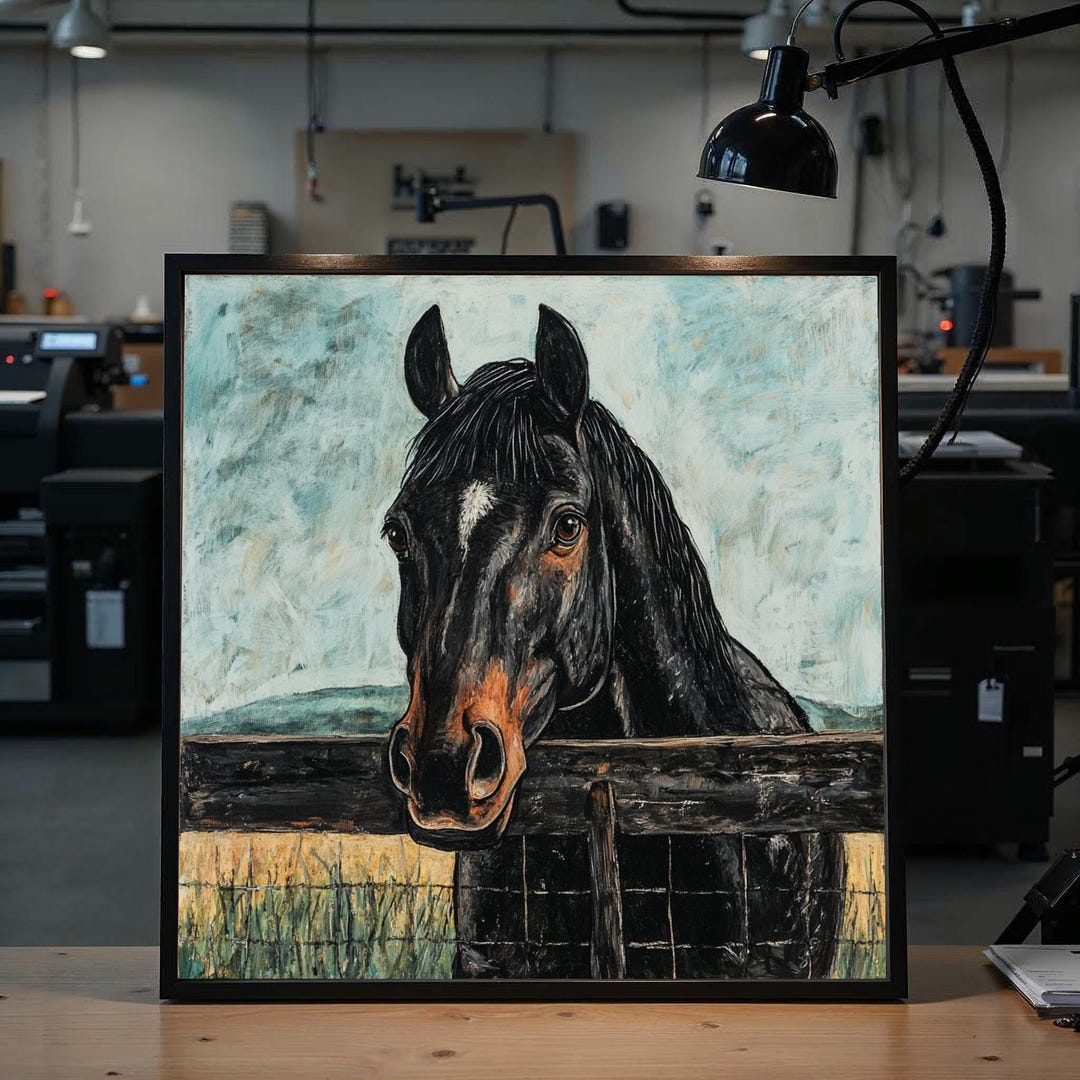 Black Horse Canvas, Horse Art Wall Decor, Equestrian Painting, Rustic ...