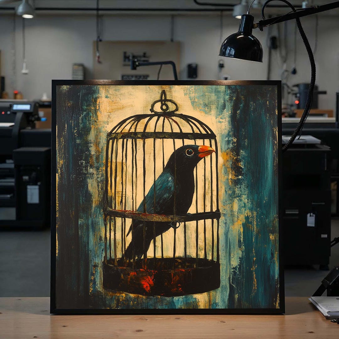 Caged Bird Canvas, Abstract Bird Wall Art, Freedom-themed Artwork ...
