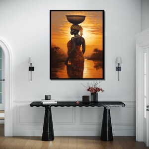 Sunset African Woman Canvas, Tribal Beauty Portrait Art, Vibrant ...