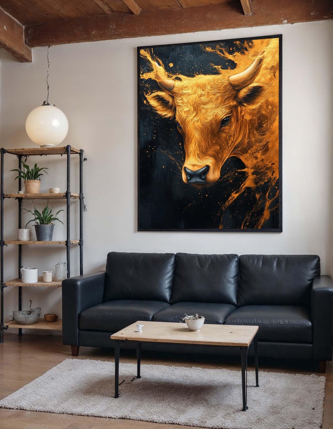 Fiery Bull Canvas, Golden Bull Wall Art, Animal Poster, Wall Art Canvas ...