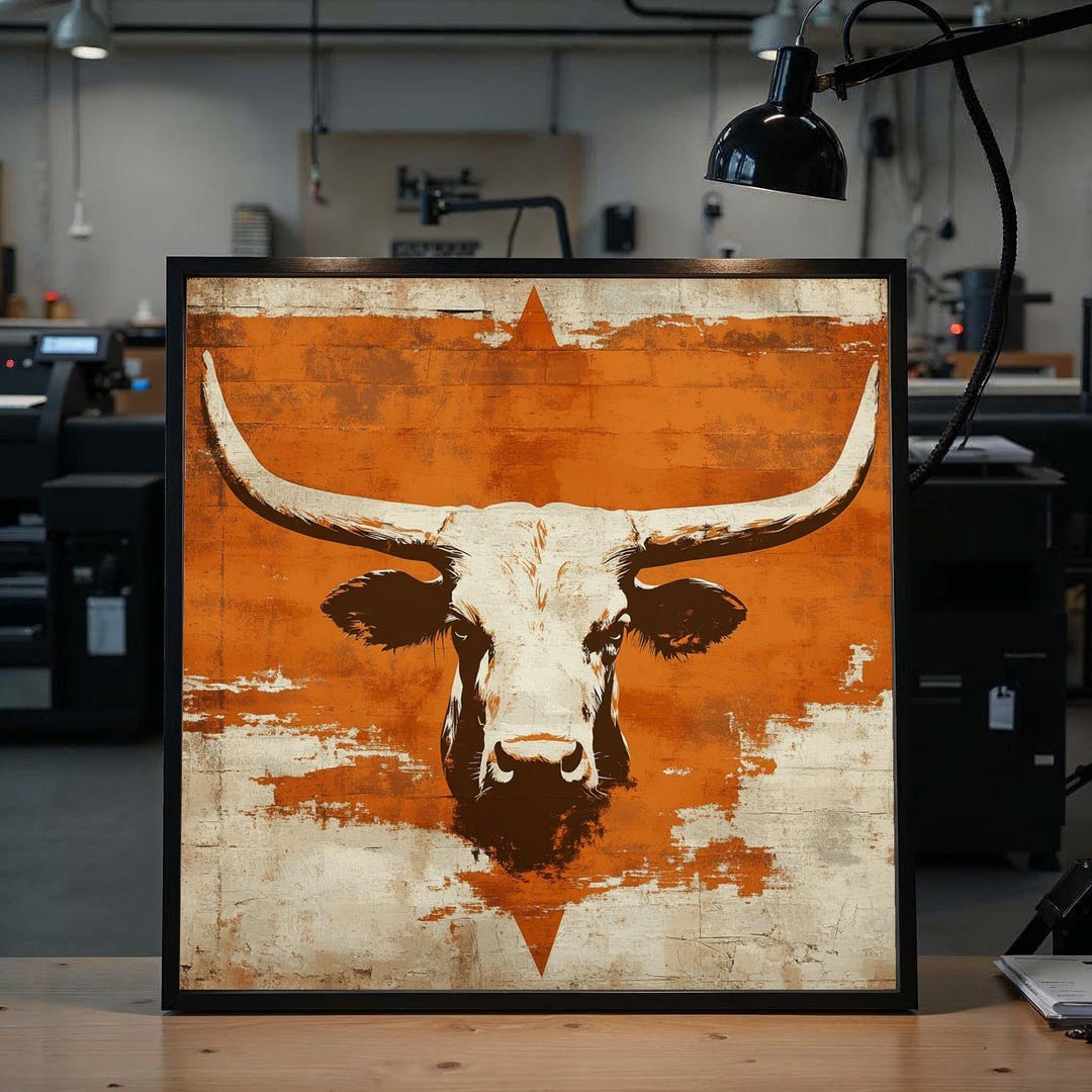 Texas Longhorn Canvas, Western Bull Art, Cattle Wall Print, Rustic Wall ...