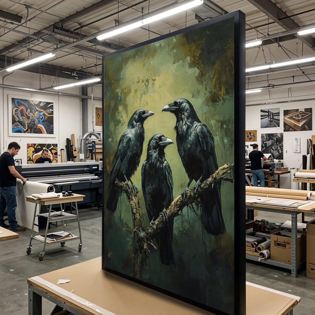 Three Ravens Canvas, Raven Wall Art, Gothic Bird Print, Animal Canvas ...