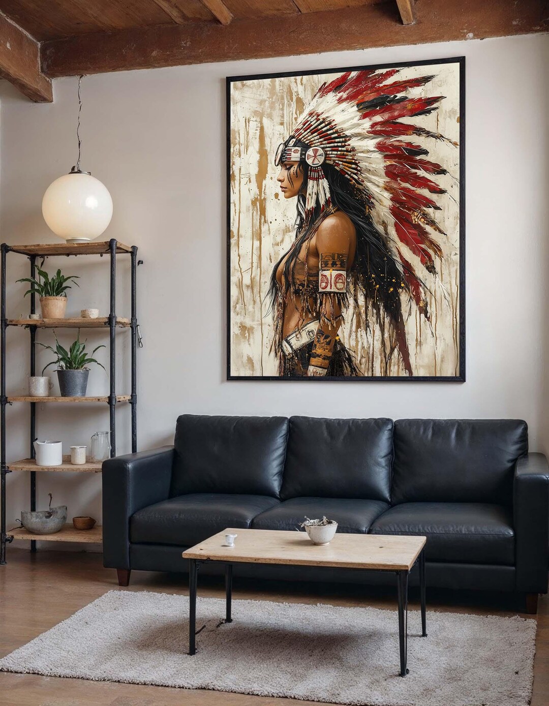 Native Warrior Woman Canvas,tribal Headdress Wall Art,indigenous ...