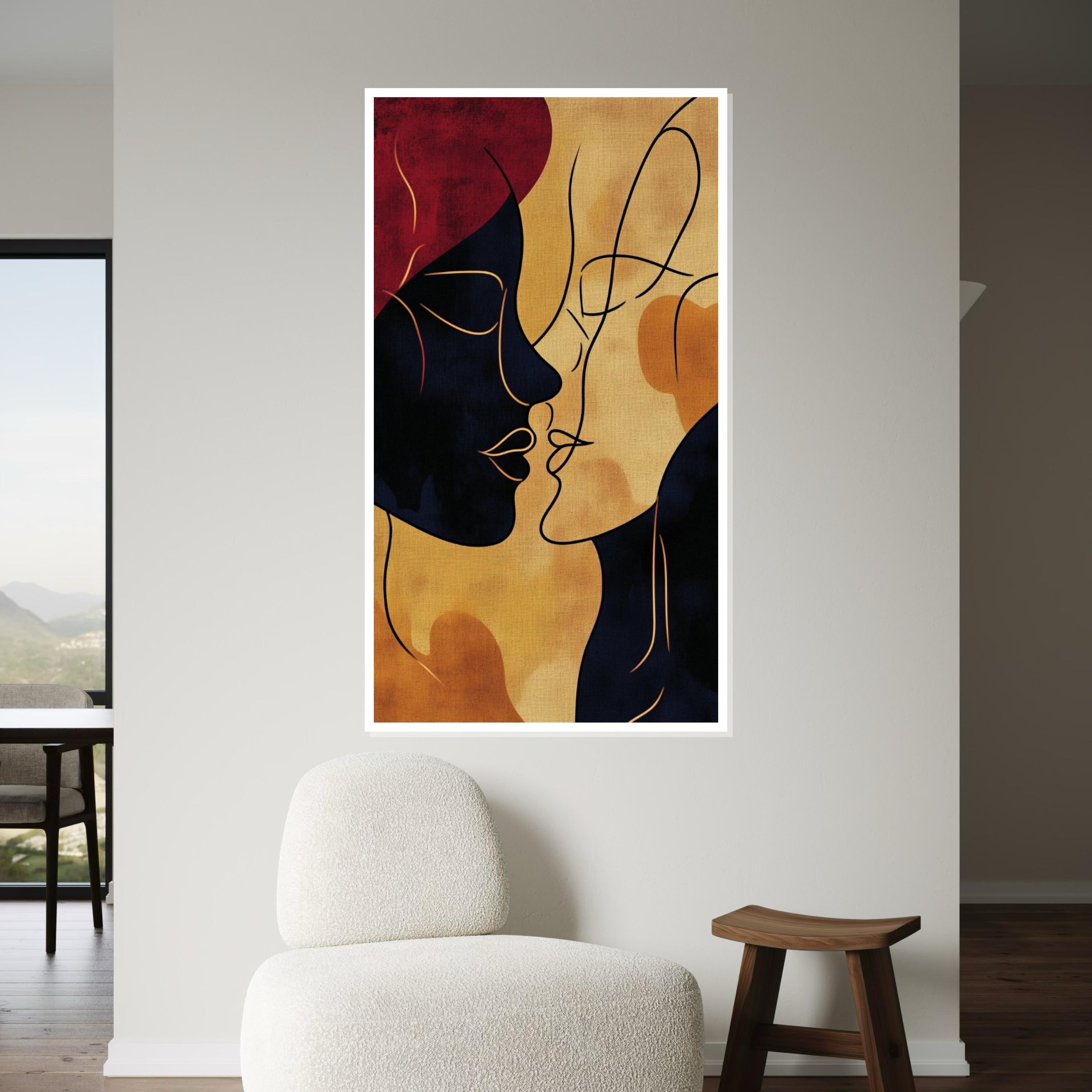 Abstract Couple Canvas, Modern Line Art, Intimate Kiss Wall Art ...