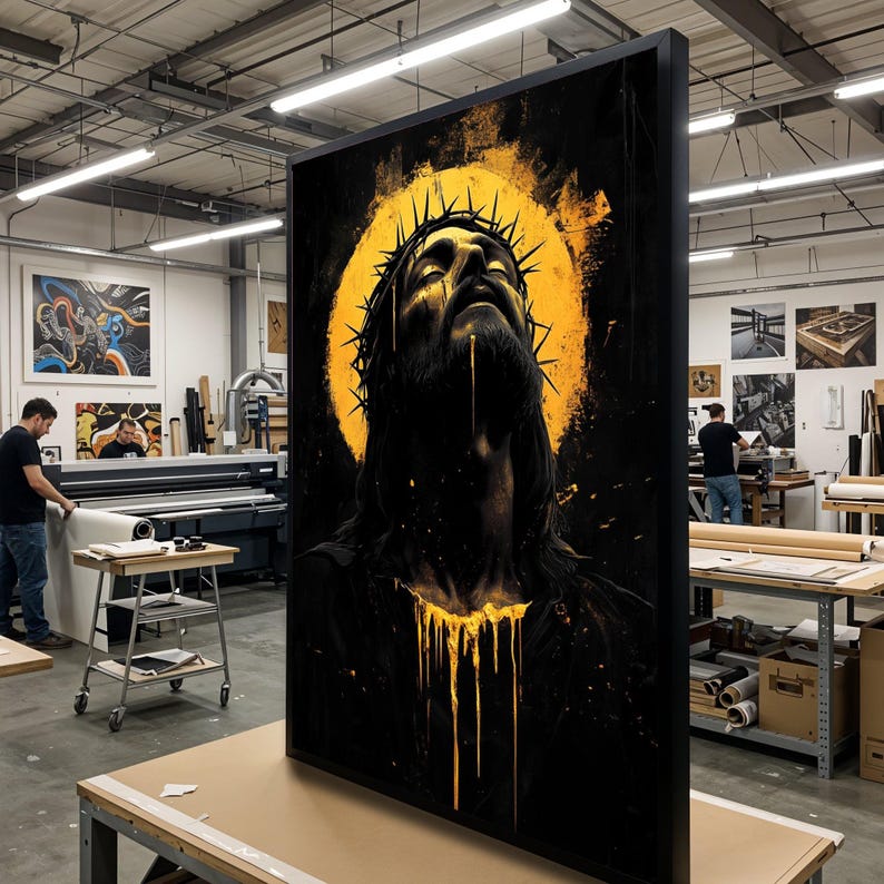 Divine Reflection Canvas, Spiritual Wall Art, Crown of Thorns Portrait ...