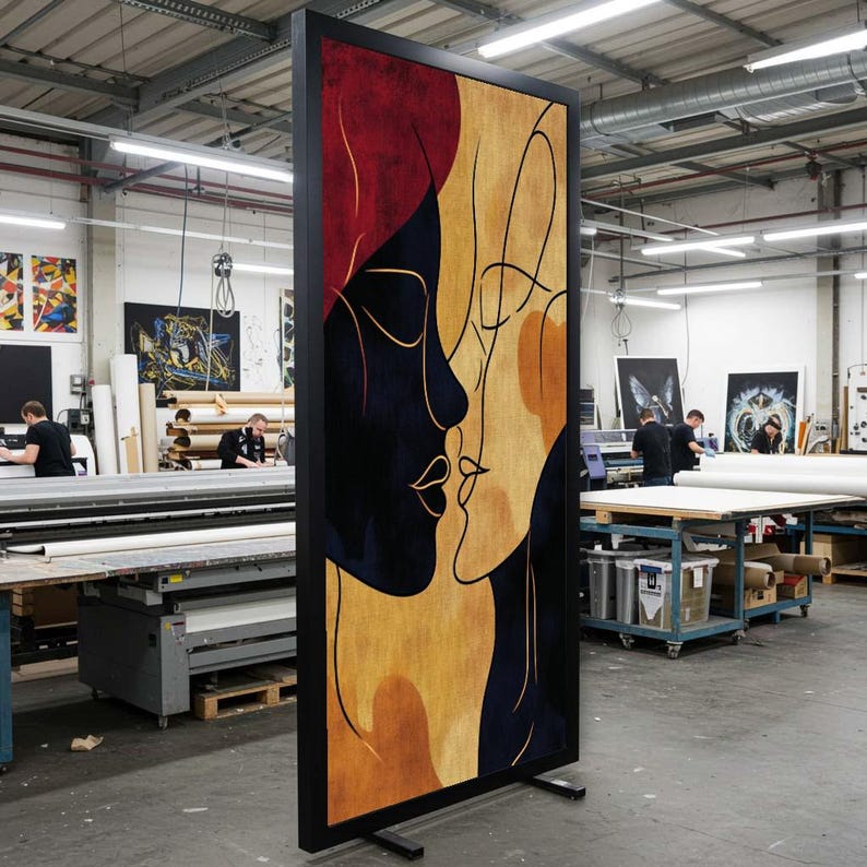 Abstract Couple Canvas, Modern Line Art, Intimate Kiss Wall Art ...