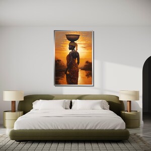 Sunset African Woman Canvas, Tribal Beauty Portrait Art, Vibrant ...