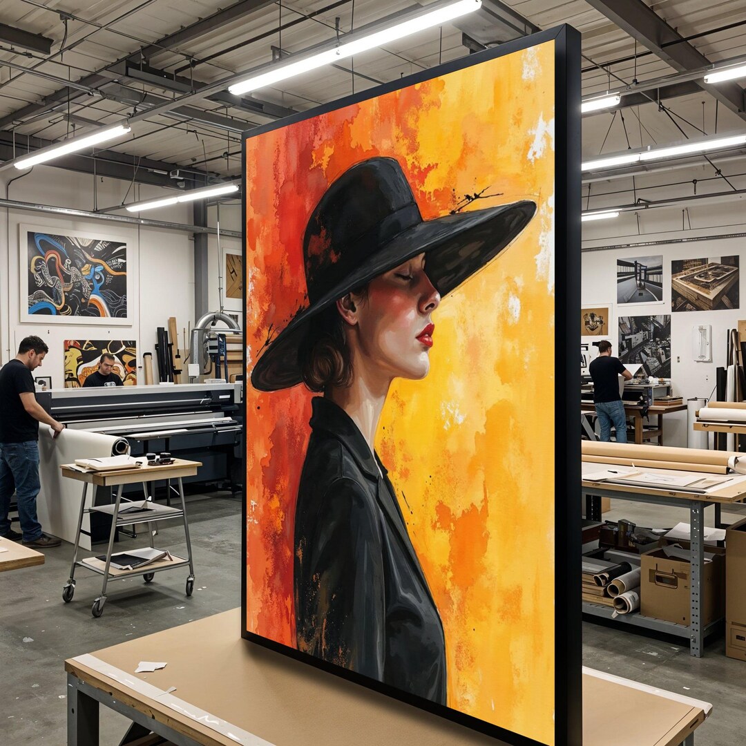 Elegant Woman Canvas Art, Lady in Black Hat Wall Print, Fashion Decor ...