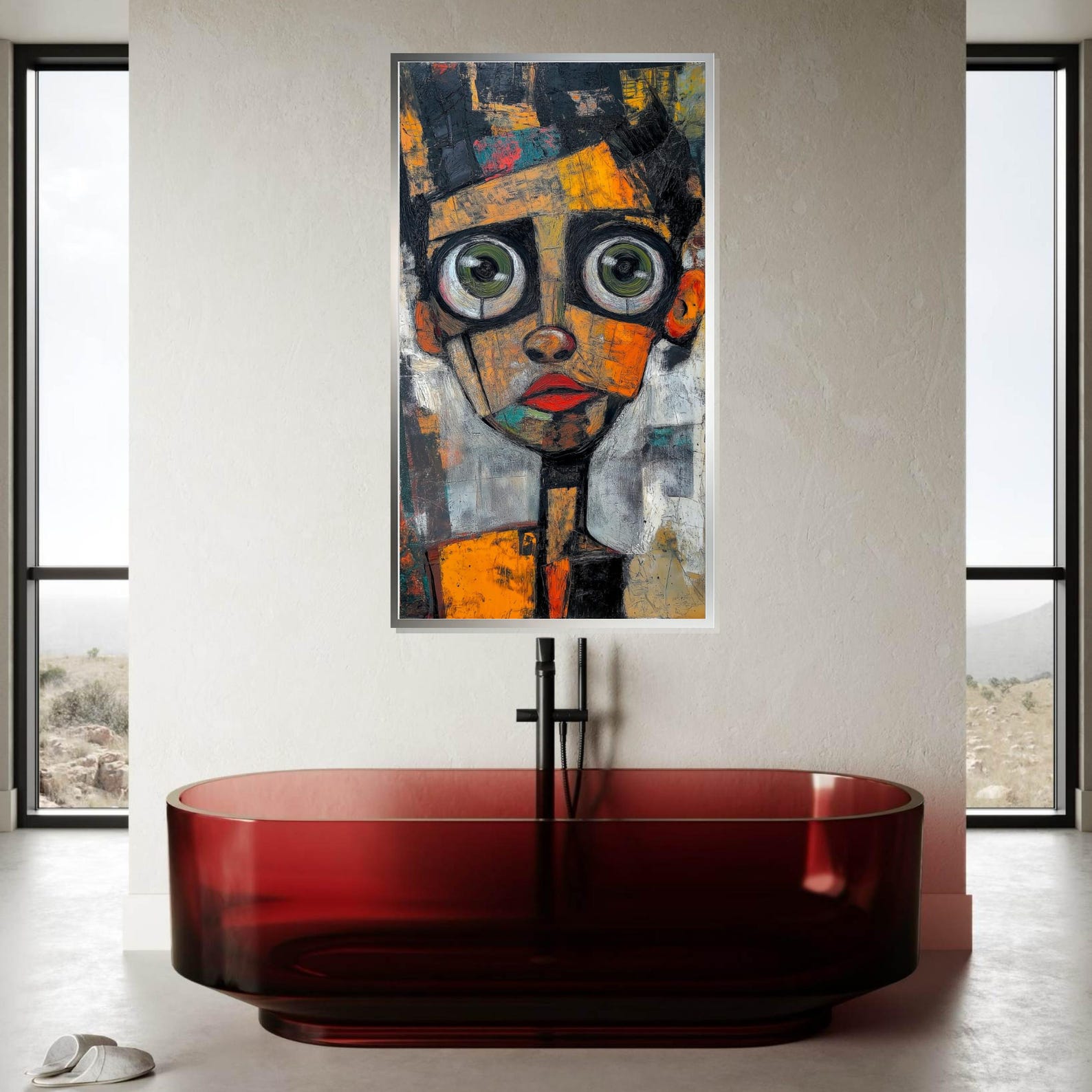 Abstract Expressionist Portrait, Big Eyes Canvas Art, Cubist Face Art ...