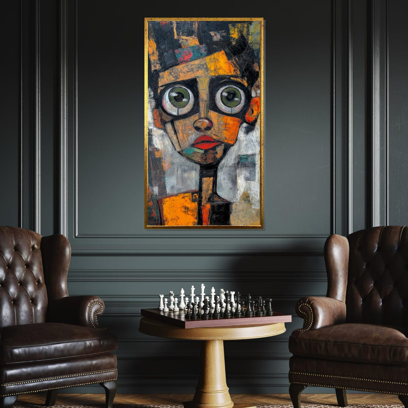 Abstract Expressionist Portrait, Big Eyes Canvas Art, Cubist Face Art ...