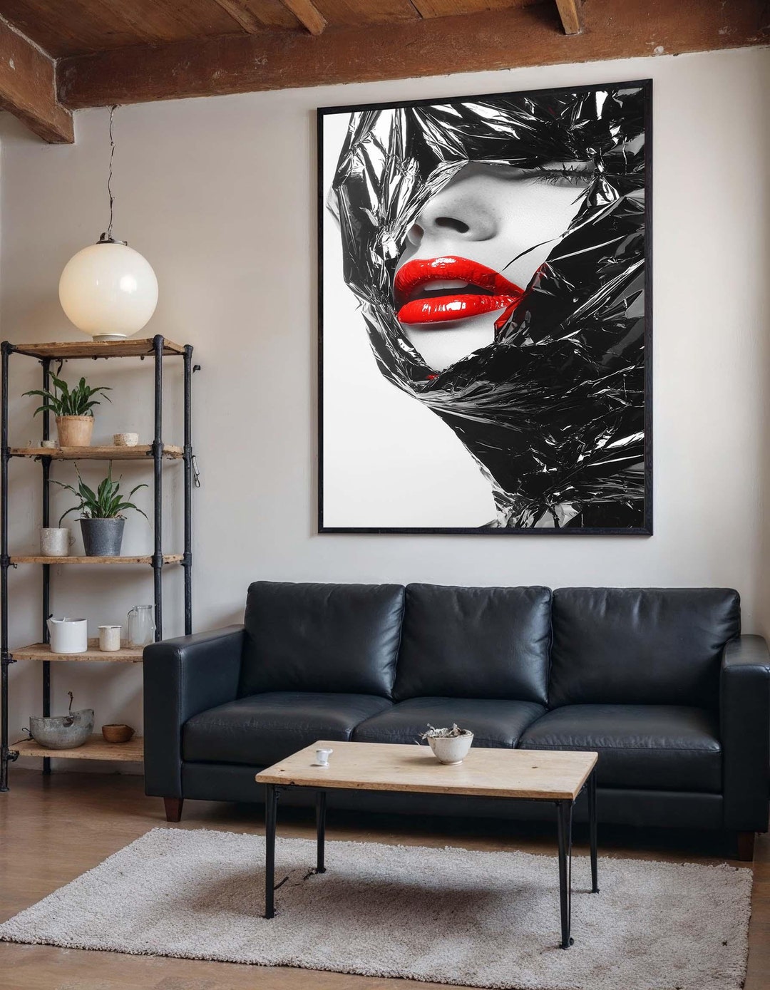 Bold Red Lips Canvas, Erotic Glam Wall Art, Modern Black and Red Poster ...