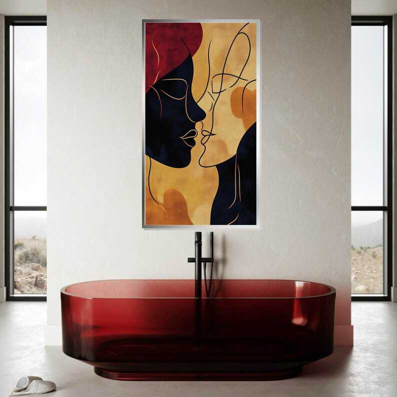 Abstract Couple Canvas, Modern Line Art, Intimate Kiss Wall Art ...