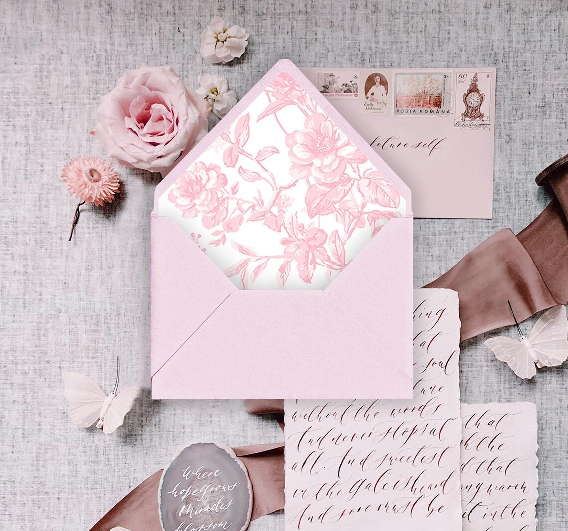 Pink Floral Envelope Liner Template, Printable Envelope, A7, Euro Flap ...