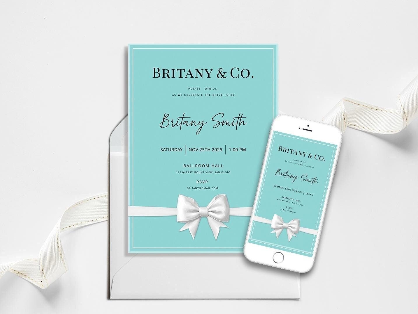 5x7 Tiffany Style Invitation Template, Bridal Shower Invite, Mobile ...