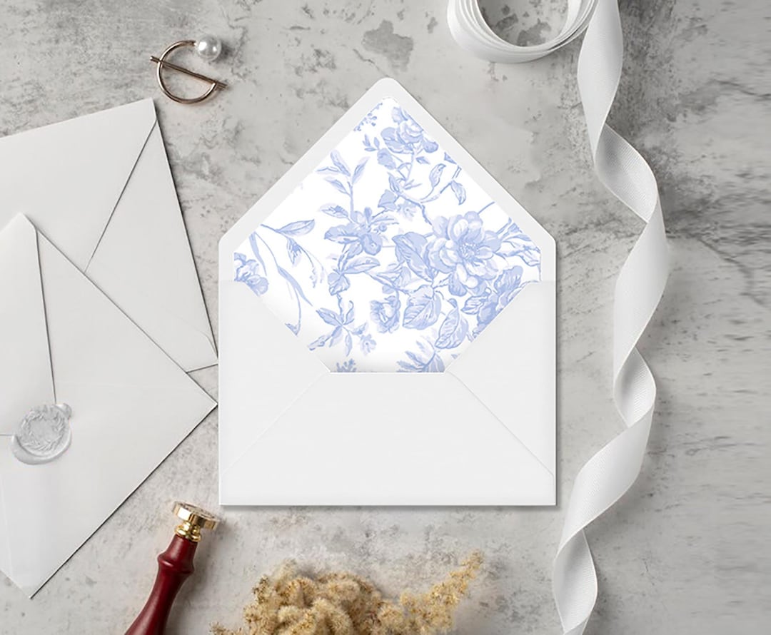 Blue Floral Envelope Liner Template, Printable Envelope, A7, Euro Flap ...