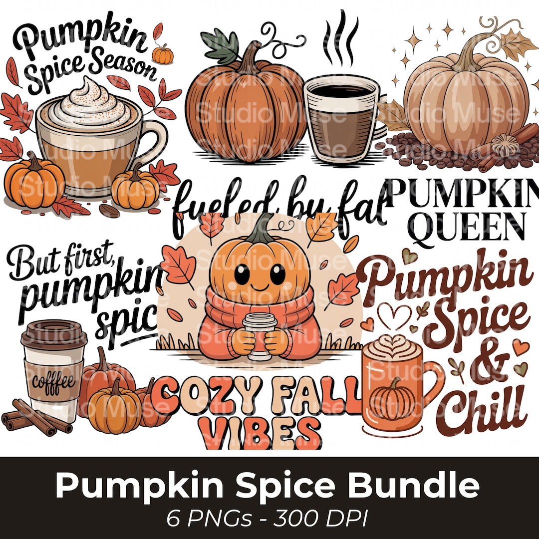 Pumpkin Spice Fall Coffee PNG Bundle | Cozy Autumn Clipart | Cute ...