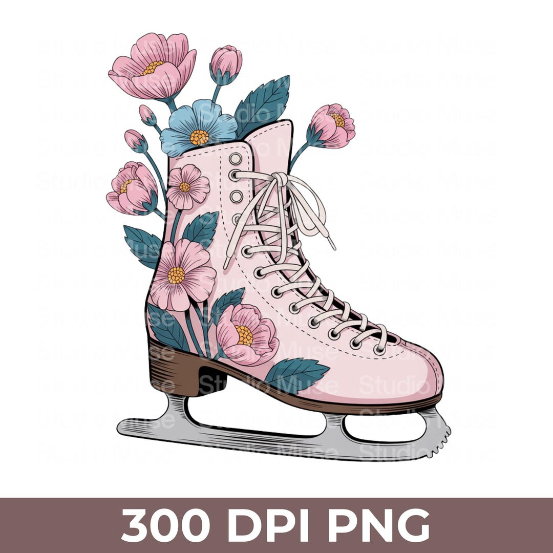 Floral Ice Skate PNG | Cozy Winter Skating Clipart | Pink Ice Skate ...