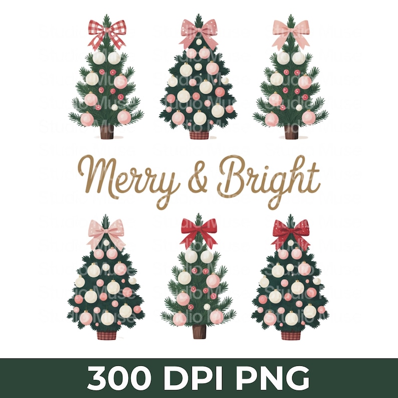 Christmas Tree Clipart Merry & Bright PNG, Cute Holiday Tree Clip Art ...