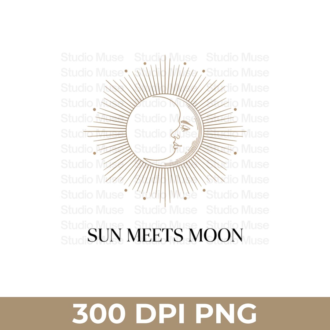 Sun Meets Moon PNG | Boho Celestial Design | Sun and Moon PNG ...