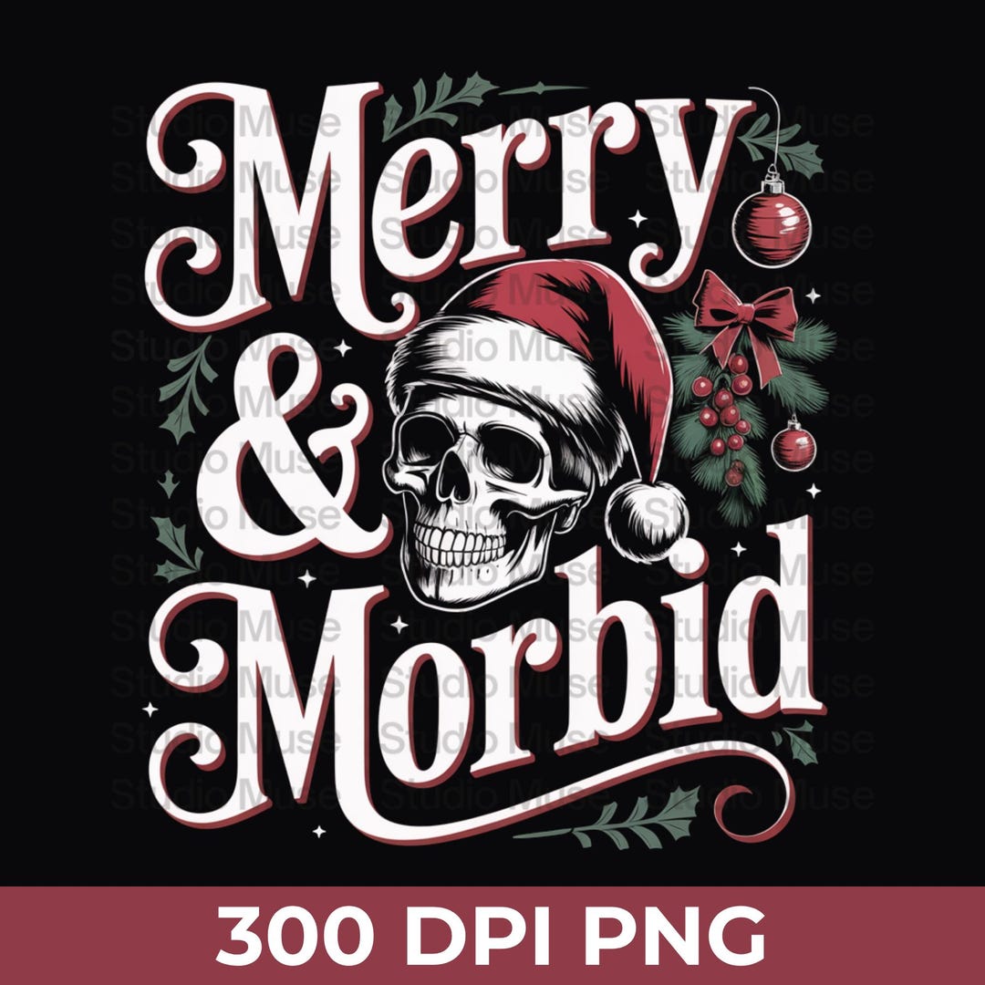 Merry and Morbid PNG | Gothic Christmas Skull Clipart | Dark Holiday ...