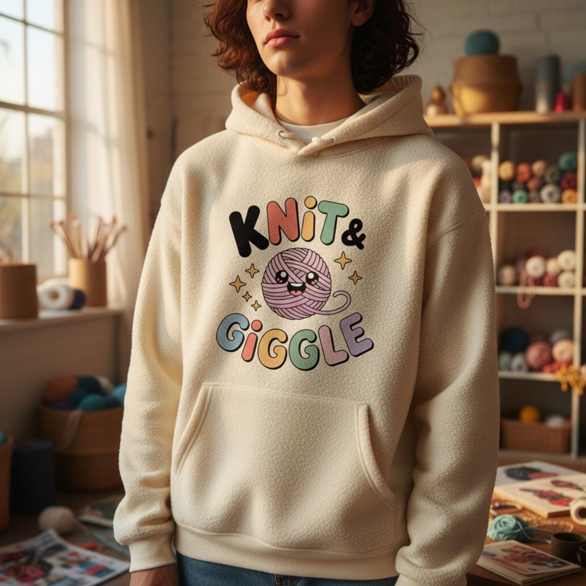 Kawaii Knit and Giggle PNG | Cute Yarn Ball Clipart | Funny Knitting ...