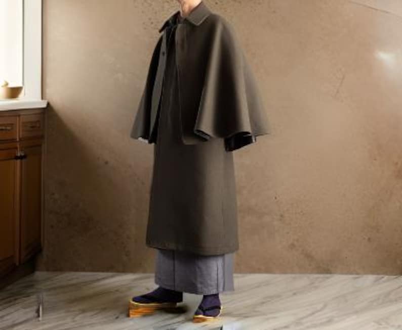 Men's Long Cape Coat With Timeless Design and Premium Wool Fabrication ...
