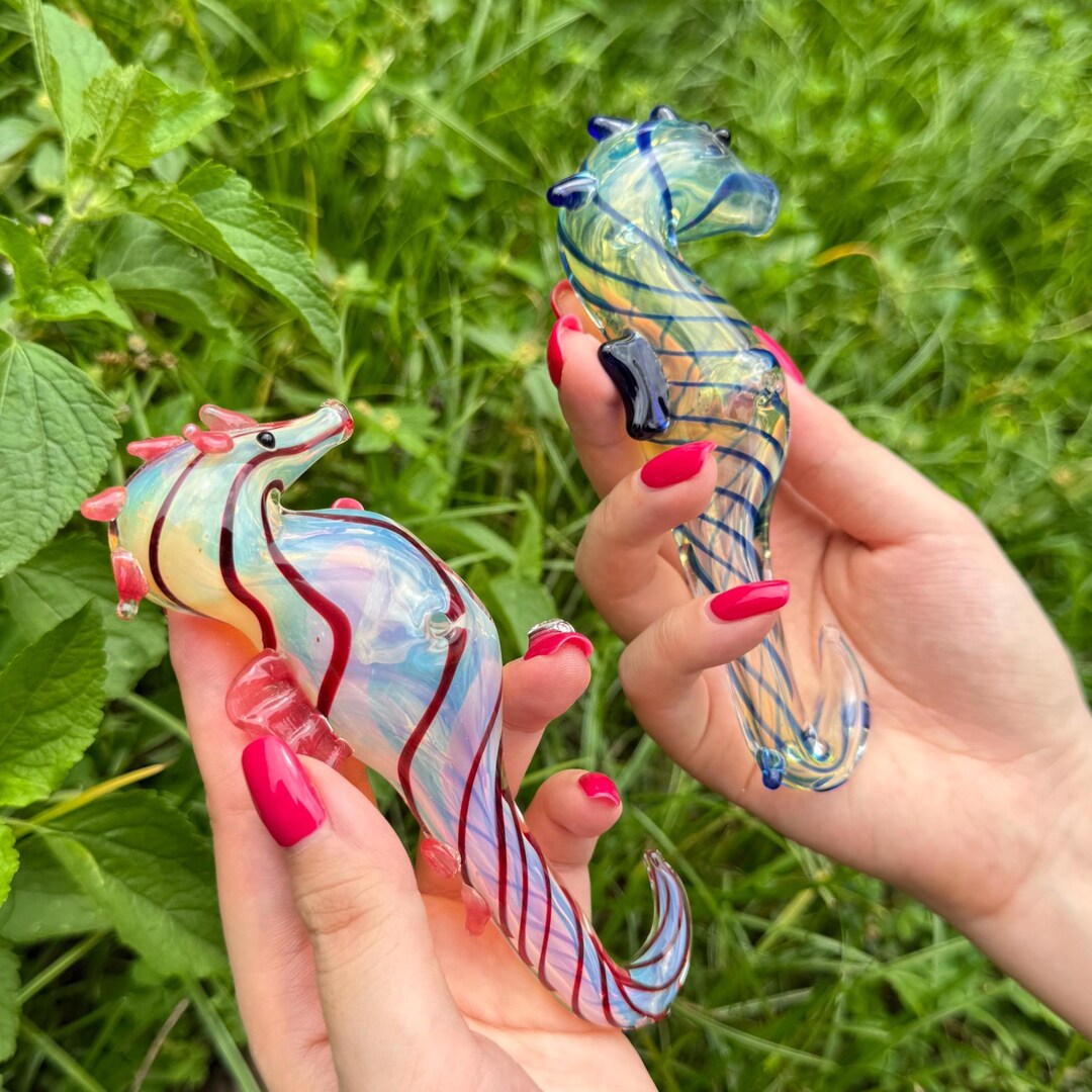Seahorse Glass Pipe – Red & Blue Hand Blown Art Pipe – Unique Animal ...