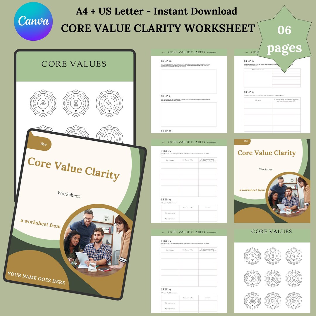 Core Values Worksheet, Values Clarification Worksheet, Personal ...