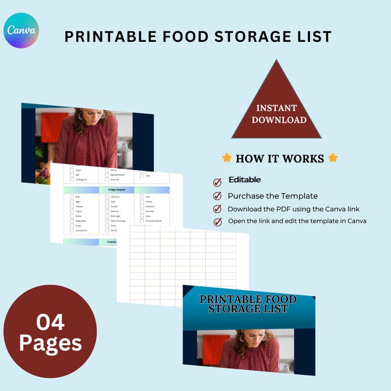 Printable Food Storage List, Kitchen Organization Checklist, Pantry ...