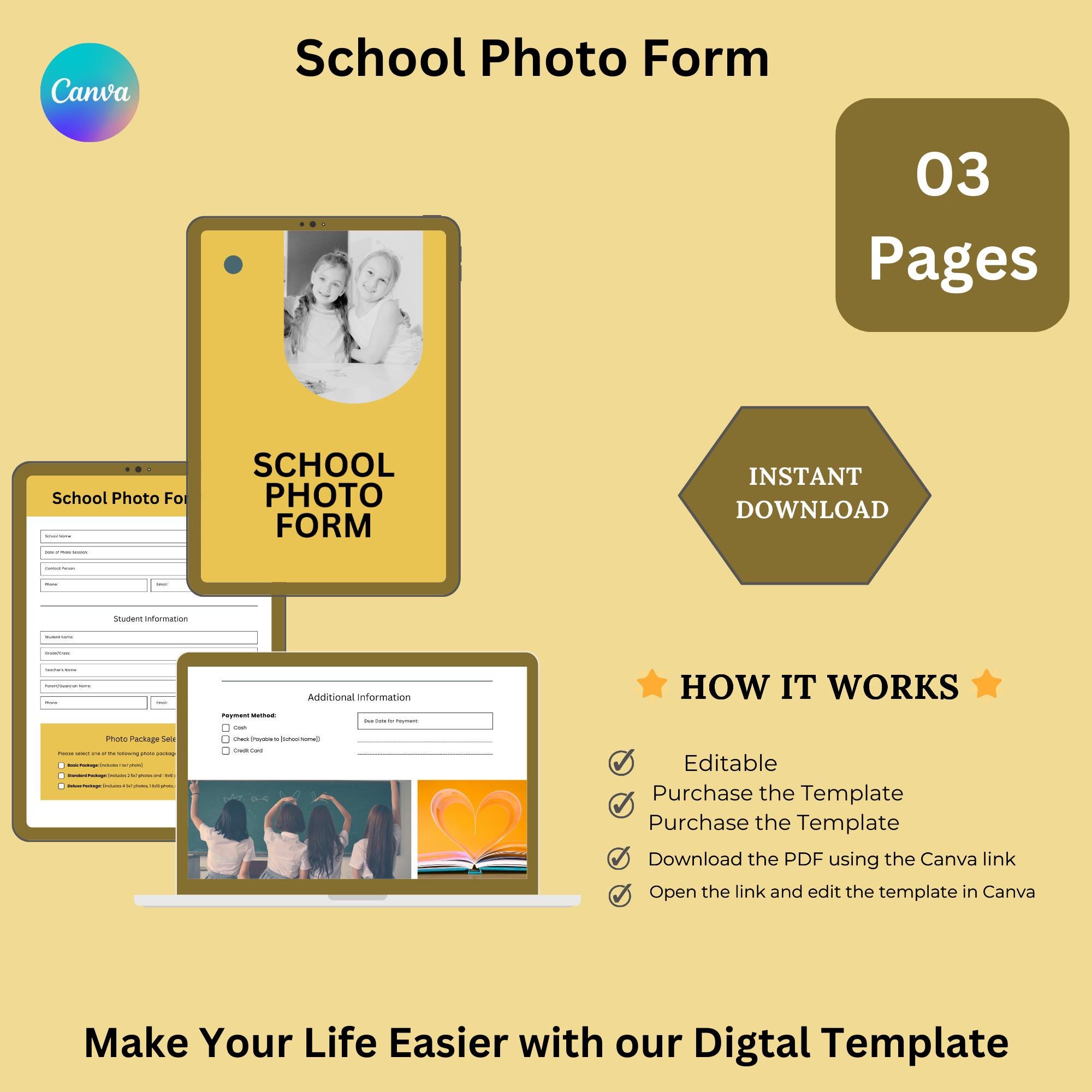 School Photo Form, Student Information Consent Form, Editable School ...
