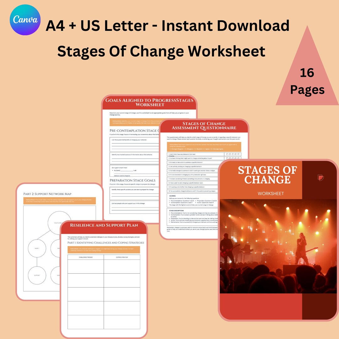 Stages of Change Worksheets, Decisions Making Wellness Tracker, Self ...