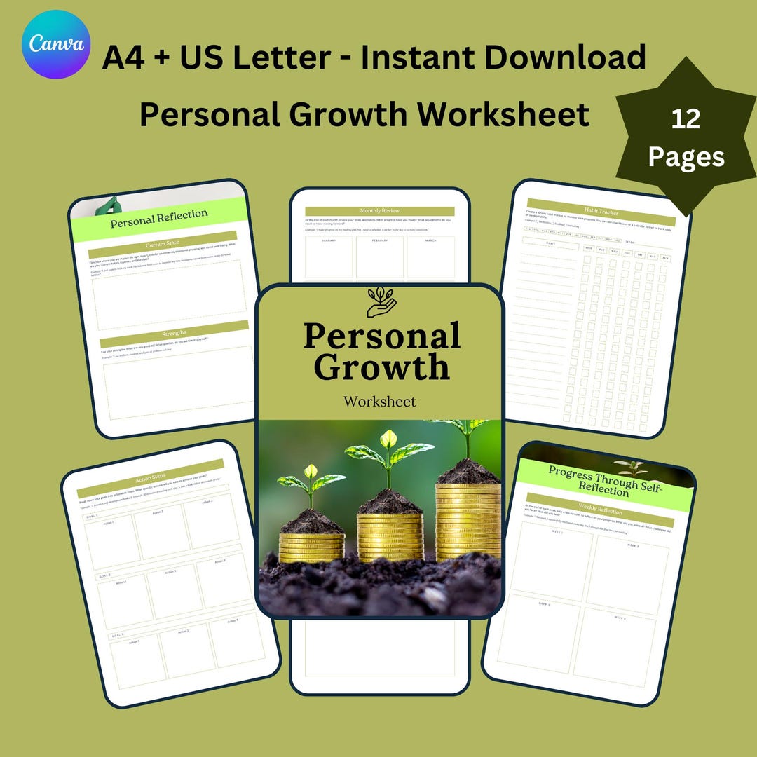 Personal Growth Worksheet, Goal Setting Habit Tracker, Growth Mindset ...