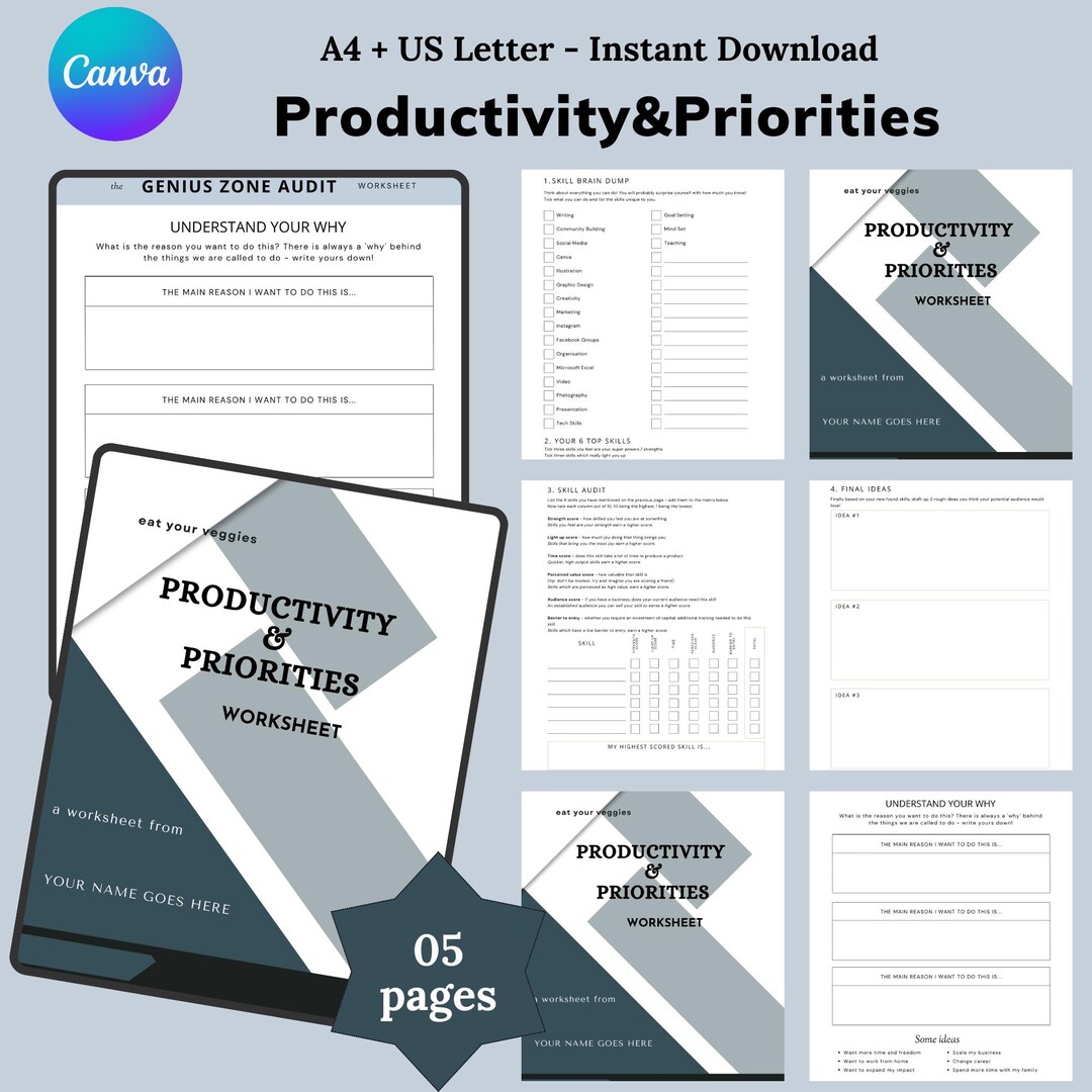Productivity Priorities Worksheet, Brain Dump Task Tracker, Eat Your ...