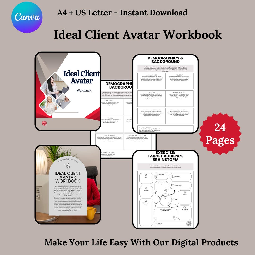 Ideal Client Avatar Workbook, Customer Marketing Workbook, Client Skill ...