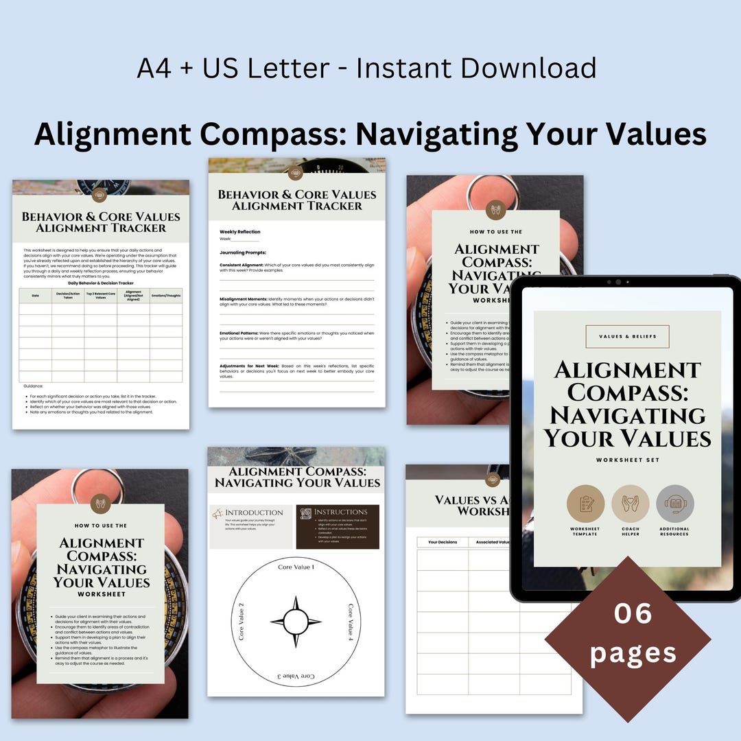 Life Compass Worksheet, Navigating Your Values Worksheet, Know Your ...