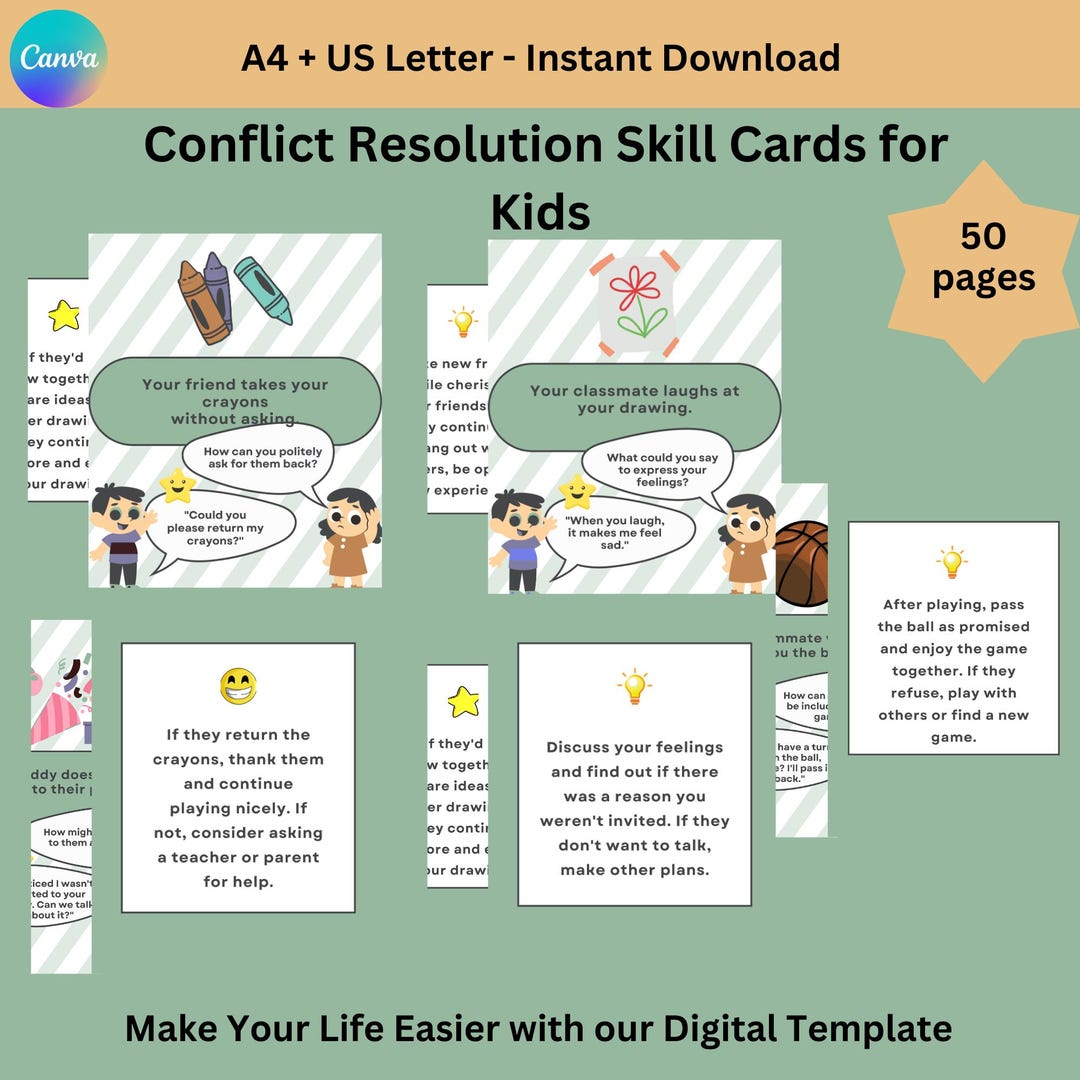 Conflict Resolution Kids Cards, Printable Communication Cards, Conflict ...