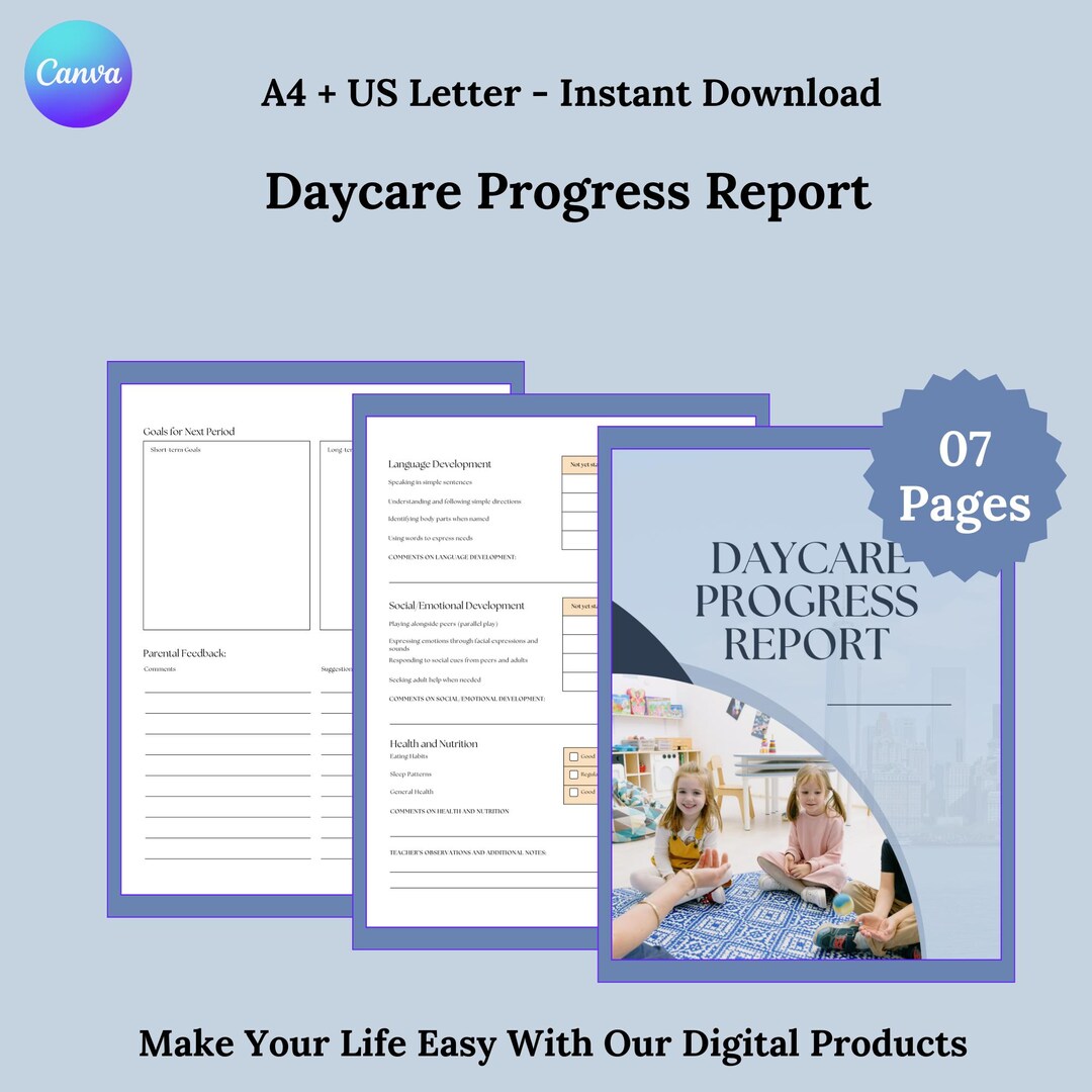 Daycare Progress Report, Printable Daycare Menu Tracker, Child ...