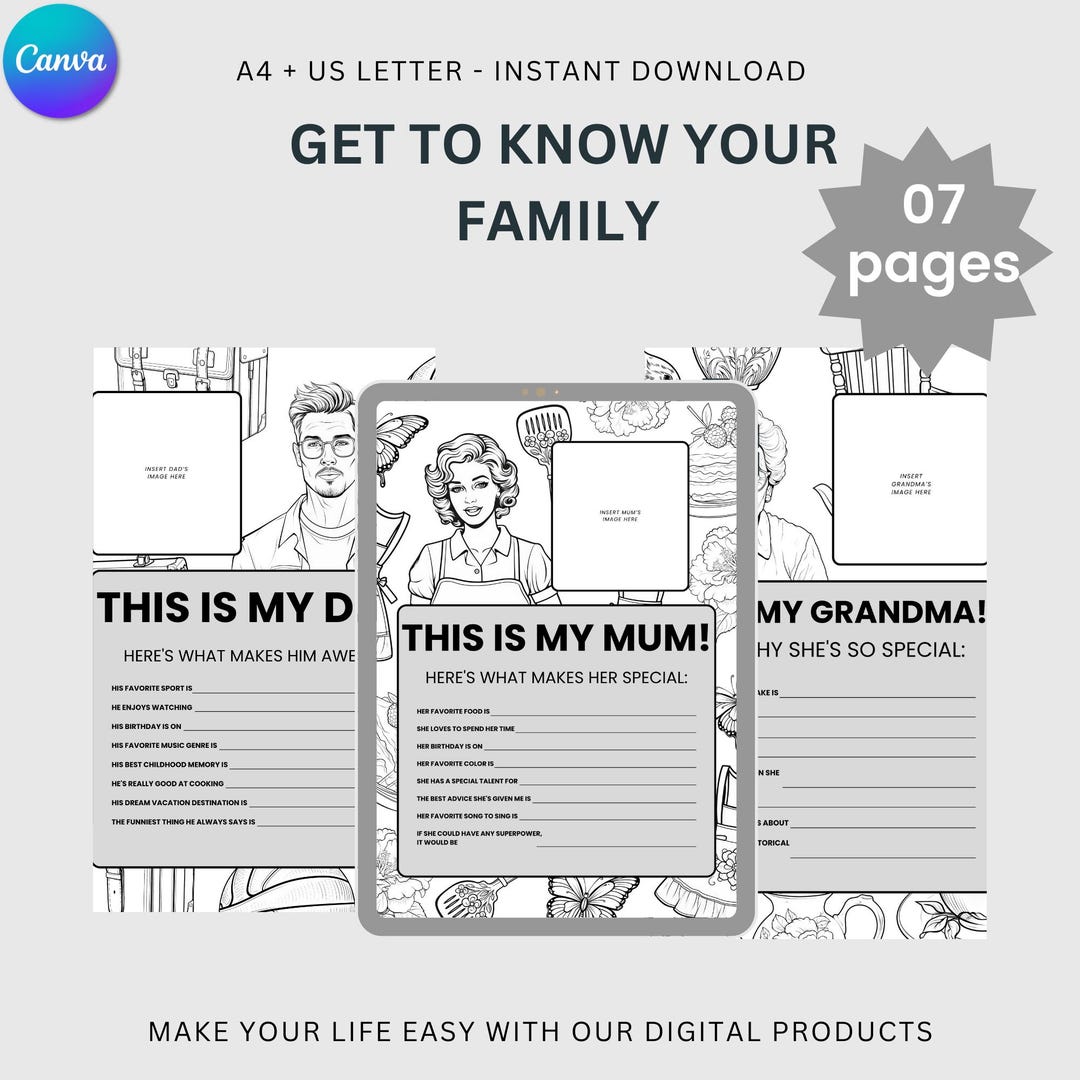 All About My Family Worksheet, Kids Coloring Pages Memory Book, Test ...