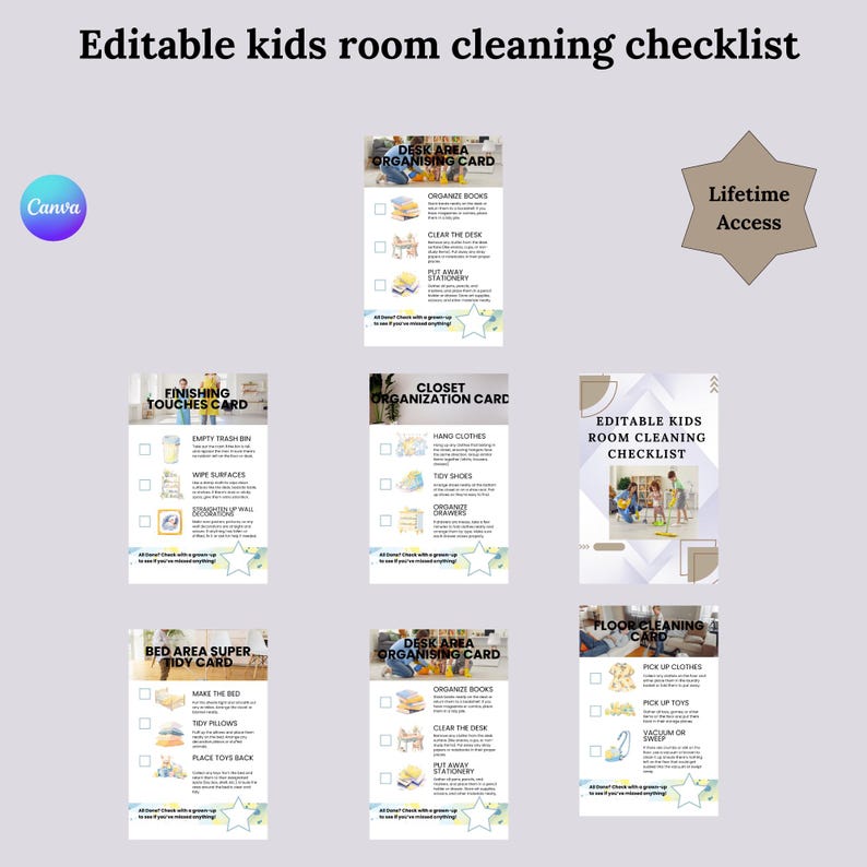 Editable Kids Daily Checklist, Room Cleaning Cards, Bedroom ...