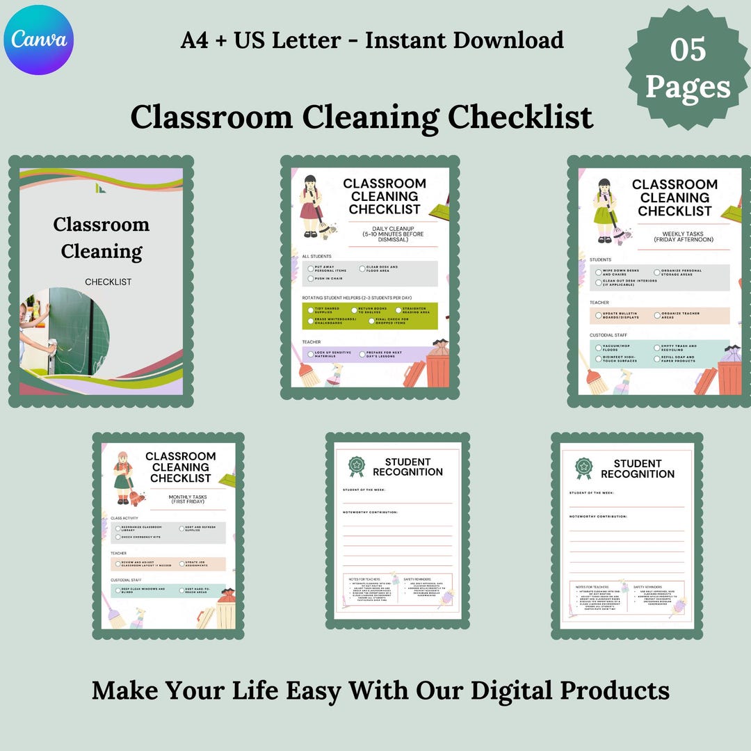 Classroom Cleaning Chart, Classroom Cleaning Checklist, Weekly to Do ...