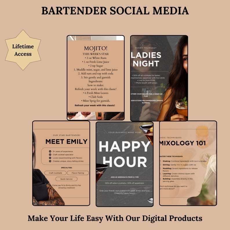 Bartender Social Media Template, Mojito Mint Recipe Template, Editable ...